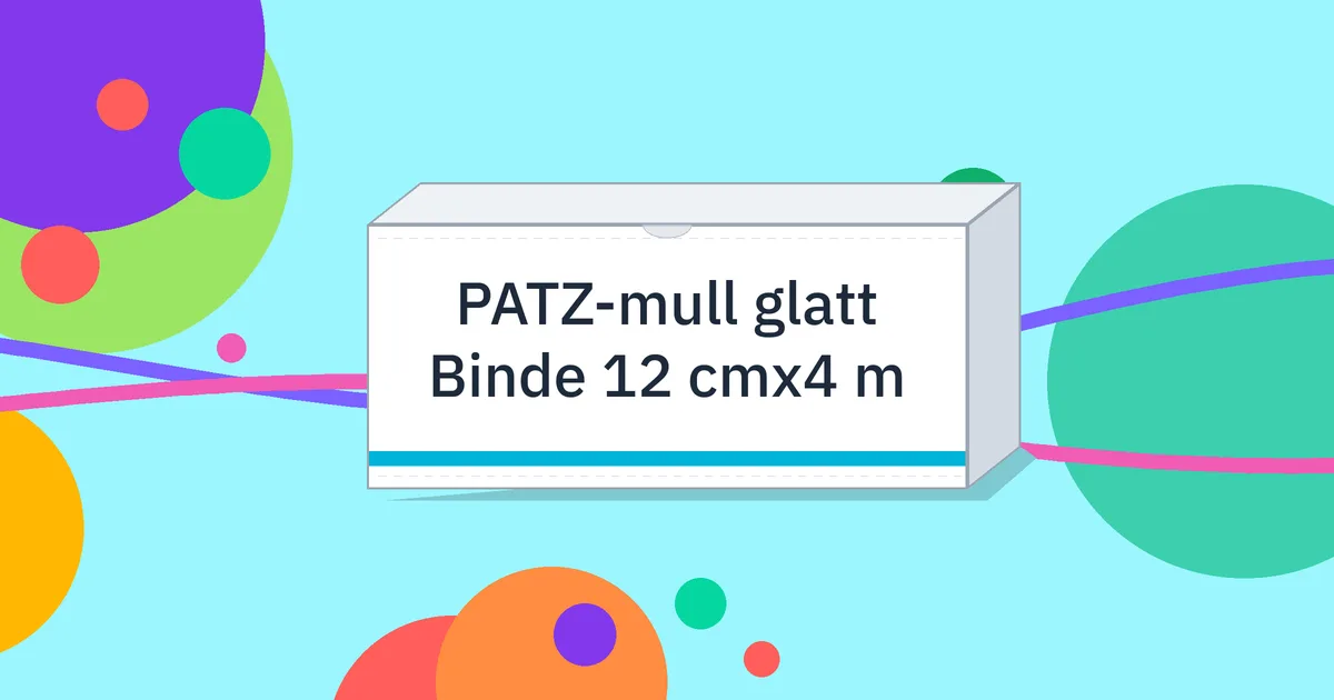 Symbolbild: Packung mit der Aufschrift PATZ-mull glatt Binde 12 cmx4 m (PZN 06814962) – Verfügbarkeit und Bezug in Apotheken in Frankfurt am Main
