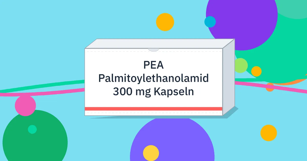 Symbolbild: Packung mit der Aufschrift PEA Palmitoylethanolamid 300 mg Kapseln (PZN 16882019) – Verfügbarkeit und Bezug in Apotheken in Frankfurt am Main
