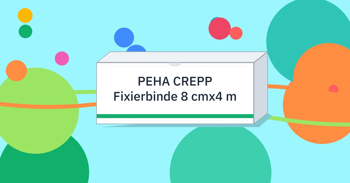 Symbolbild: Packung mit der Aufschrift PEHA CREPP Fixierbinde 8 cmx4 m (PZN 20541034) – Verfügbarkeit und Bezug in Apotheken in Frankfurt am Main