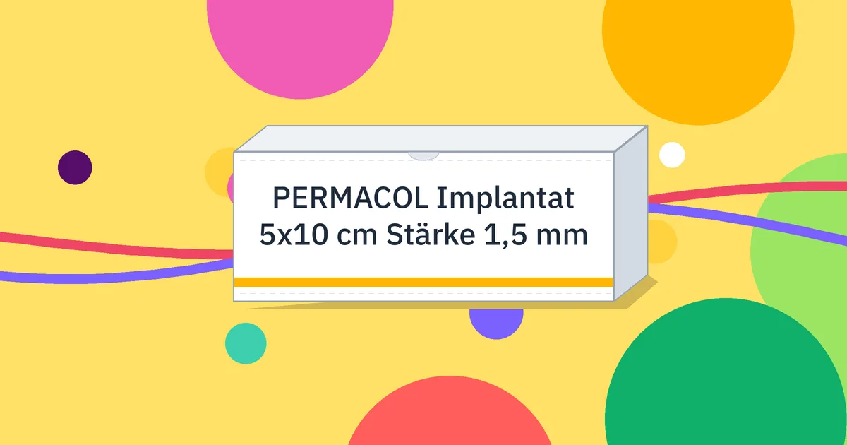 Symbolbild: Packung mit der Aufschrift PERMACOL Implantat 5x10 cm Stärke 1,5 mm (PZN 05869636) – Verfügbarkeit und Bezug in Apotheken in Frankfurt am Main