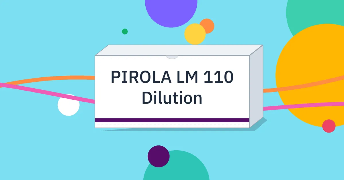 Symbolbild: Packung mit der Aufschrift PIROLA LM 110 Dilution (PZN 13645589) – Verfügbarkeit und Bezug in Apotheken in Frankfurt am Main