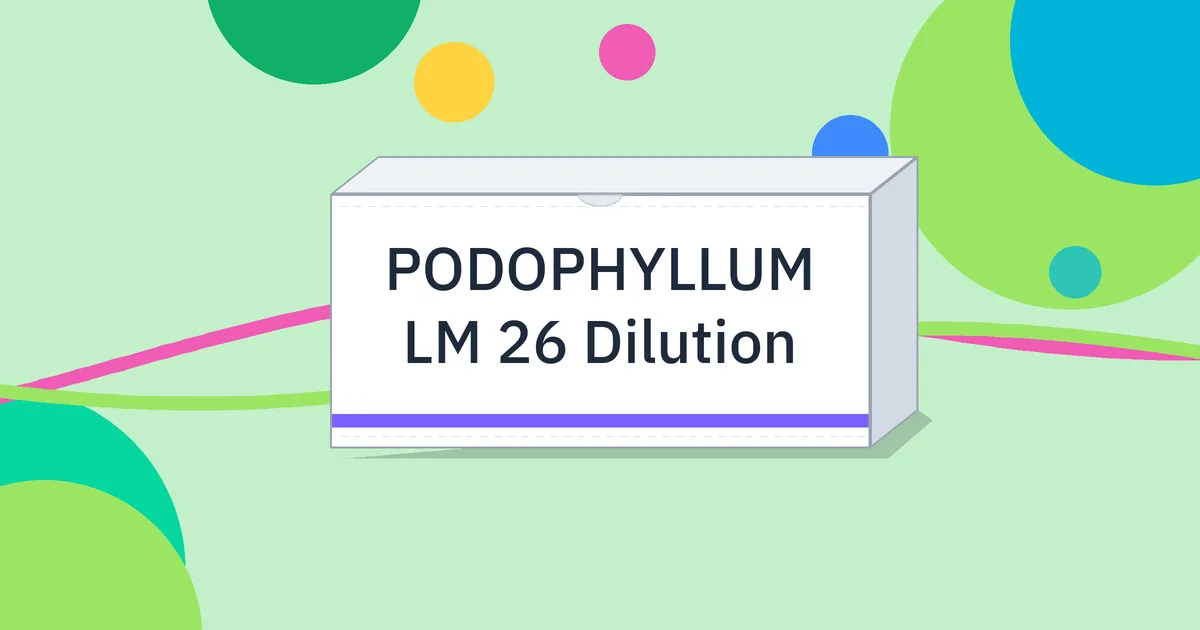 Symbolbild: Packung mit der Aufschrift PODOPHYLLUM LM 26 Dilution (PZN 13043123) – Verfügbarkeit und Bezug in Apotheken in Frankfurt am Main