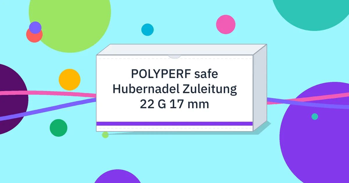 Symbolbild: Packung mit der Aufschrift POLYPERF safe Hubernadel Zuleitung 22 G 17 mm (PZN 13866416) – Verfügbarkeit und Bezug in Apotheken in Frankfurt am Main