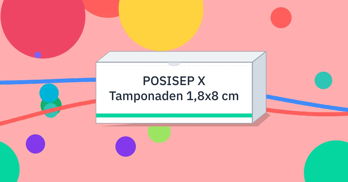 Symbolbild: Packung mit der Aufschrift POSISEP X Tamponaden 1,8x8 cm (PZN 12146080) – Verfügbarkeit und Bezug in Apotheken in Frankfurt am Main