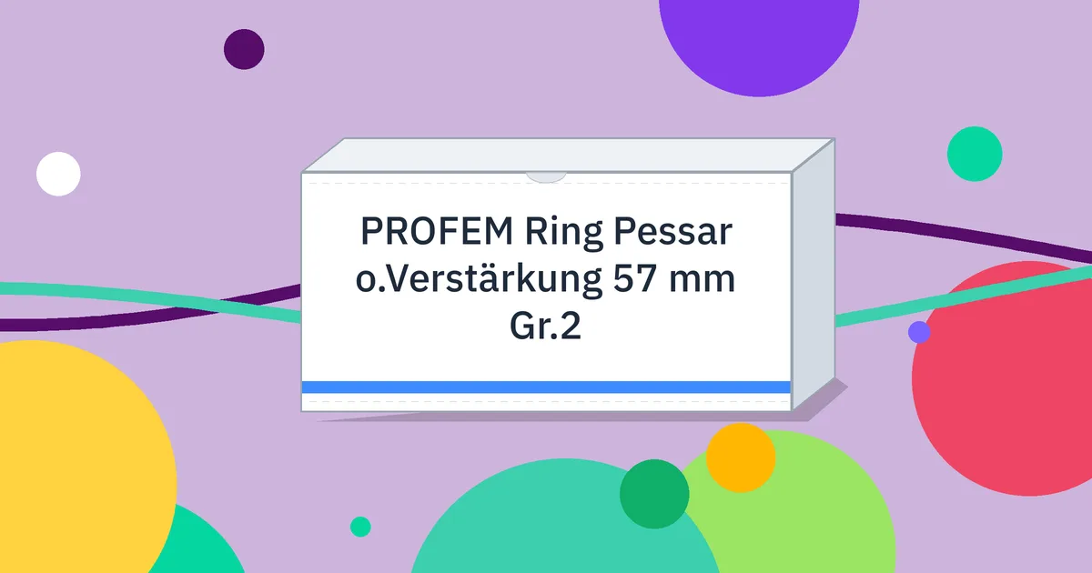 Symbolbild: Packung mit der Aufschrift PROFEM Ring Pessar o.Verstärkung 57 mm Gr.2 (PZN 11672300) – Verfügbarkeit und Bezug in Apotheken in Frankfurt am Main