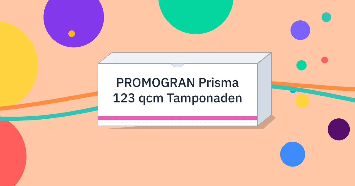 Symbolbild: Packung mit der Aufschrift PROMOGRAN Prisma 123 qcm Tamponaden (PZN 03136674) – Verfügbarkeit und Bezug in Apotheken in Frankfurt am Main