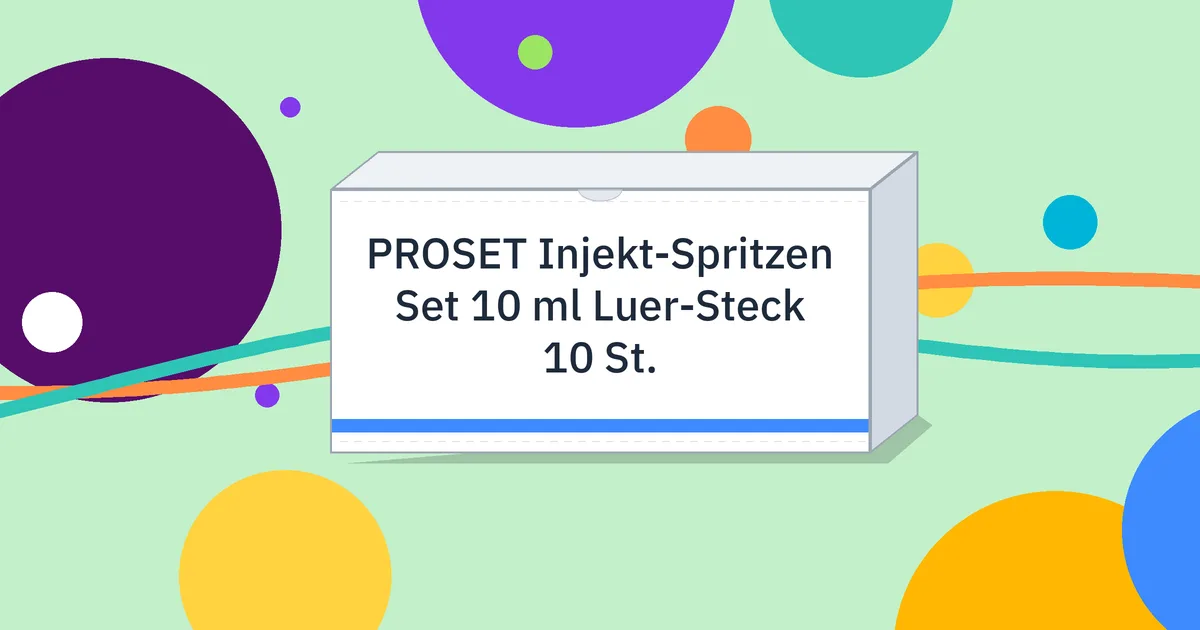 Symbolbild: Packung mit der Aufschrift PROSET Injekt-Spritzen Set 10 ml Luer-Steck 10 St. (PZN 11869853) – Verfügbarkeit und Bezug in Apotheken in Frankfurt am Main