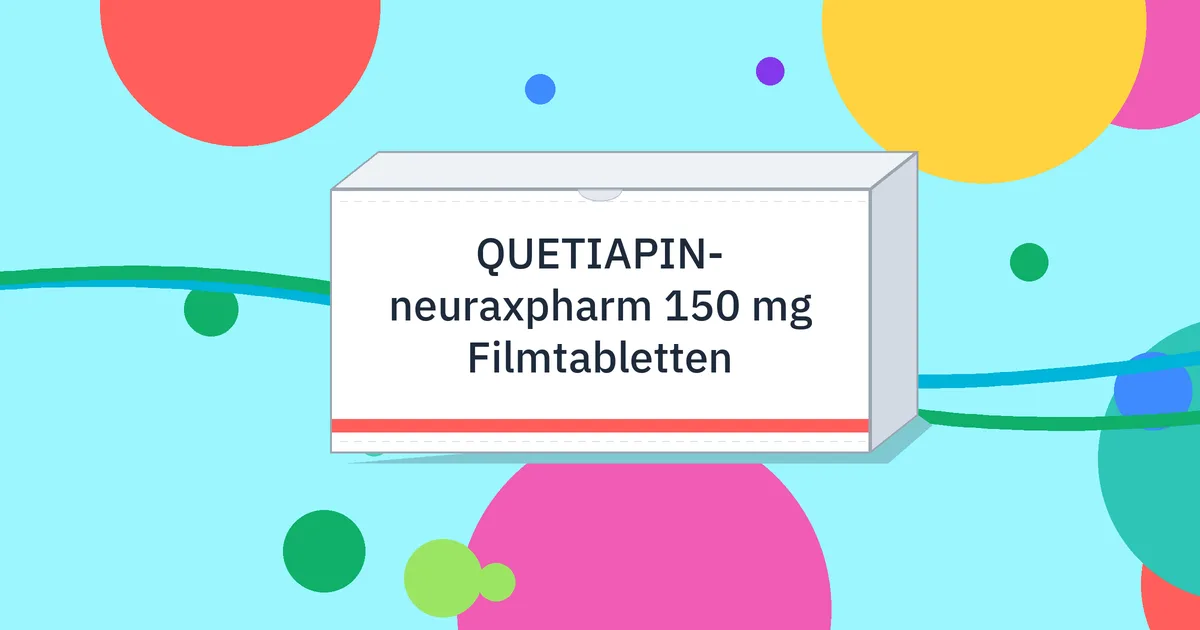 Symbolbild: Packung mit der Aufschrift QUETIAPIN-neuraxpharm 150 mg Filmtabletten (PZN 09445643) – Verfügbarkeit und Bezug in Apotheken in Frankfurt am Main