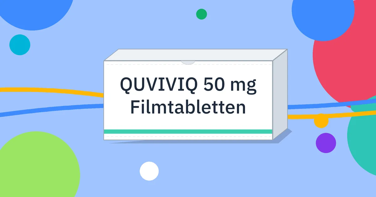 Symbolbild: Packung mit der Aufschrift QUVIVIQ 50 mg Filmtabletten (PZN 19944287) – Verfügbarkeit und Bezug in Apotheken in Frankfurt am Main