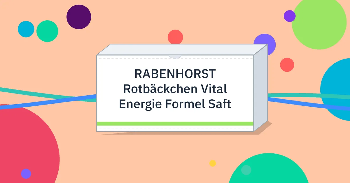 Symbolbild: Packung mit der Aufschrift RABENHORST Rotbäckchen Vital Energie Formel Saft (PZN 13881568) – Verfügbarkeit und Bezug in Apotheken in Frankfurt am Main