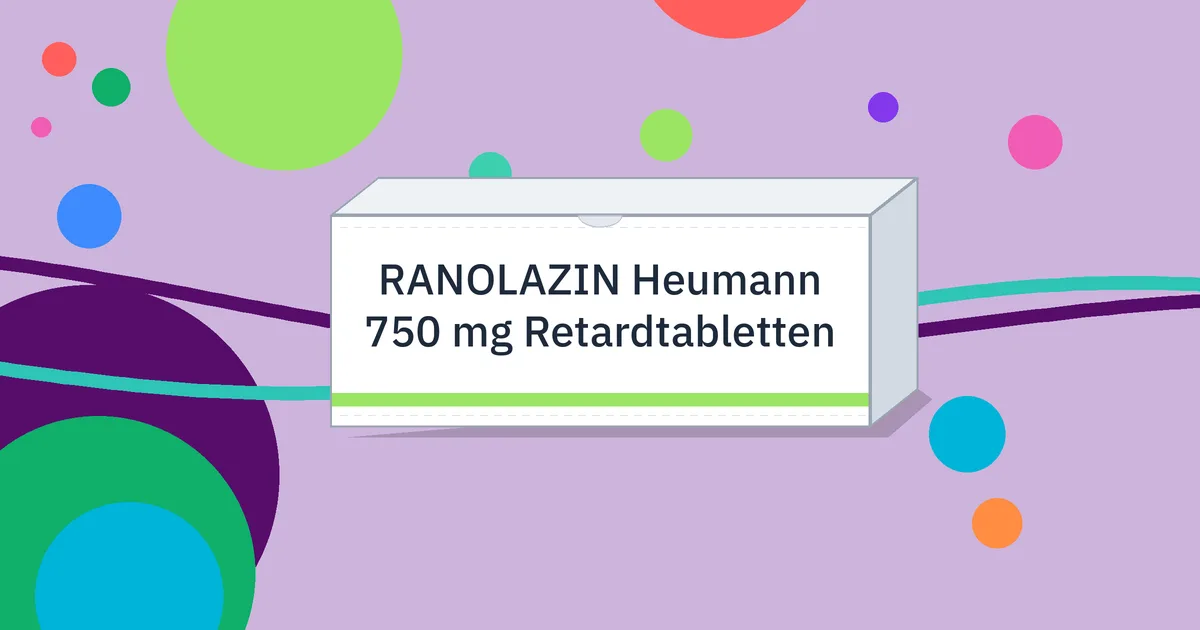 Symbolbild: Packung mit der Aufschrift RANOLAZIN Heumann 750 mg Retardtabletten (PZN 18071420) – Verfügbarkeit und Bezug in Apotheken in Frankfurt am Main