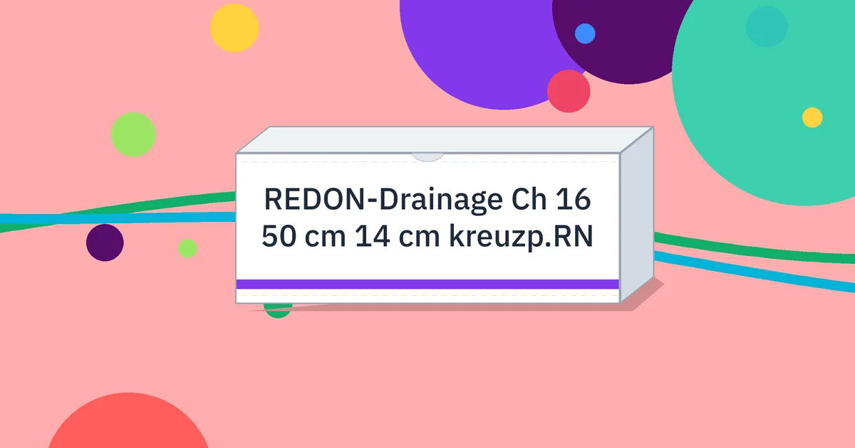 Symbolbild: Packung mit der Aufschrift REDON-Drainage Ch 16 50 cm 14 cm kreuzp.RN (PZN 17483907) – Verfügbarkeit und Bezug in Apotheken in Frankfurt am Main