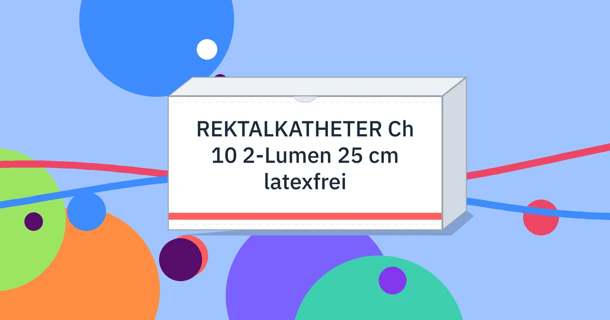 Symbolbild: Packung mit der Aufschrift REKTALKATHETER Ch 10 2-Lumen 25 cm latexfrei (PZN 20306592) – Verfügbarkeit und Bezug in Apotheken in Frankfurt am Main