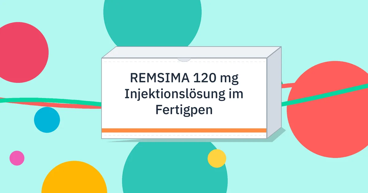 Symbolbild: Packung mit der Aufschrift REMSIMA 120 mg Injektionslösung im Fertigpen (PZN 19647460) – Verfügbarkeit und Bezug in Apotheken in Frankfurt am Main