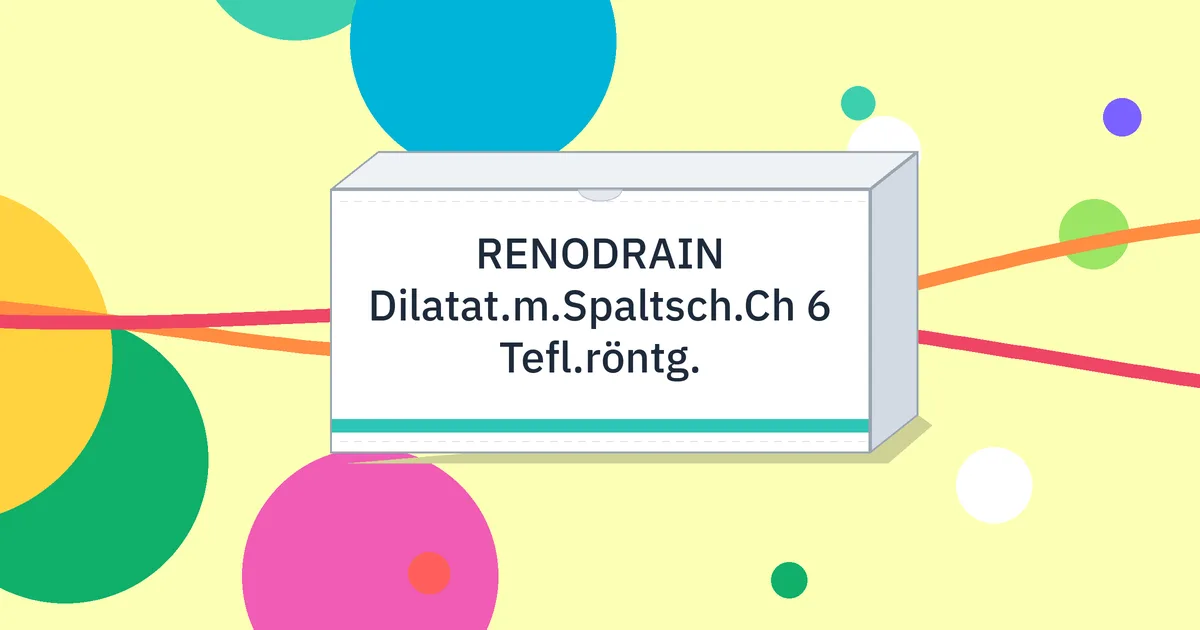 Symbolbild: Packung mit der Aufschrift RENODRAIN Dilatat.m.Spaltsch.Ch 6 Tefl.röntg. (PZN 00444487) – Verfügbarkeit und Bezug in Apotheken in Frankfurt am Main