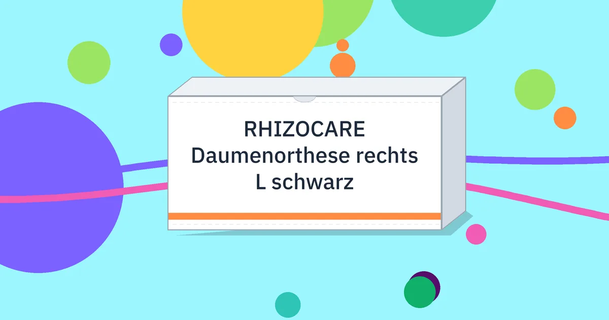Symbolbild: Packung mit der Aufschrift RHIZOCARE Daumenorthese rechts L schwarz (PZN 10839548) – Verfügbarkeit und Bezug in Apotheken in Frankfurt am Main