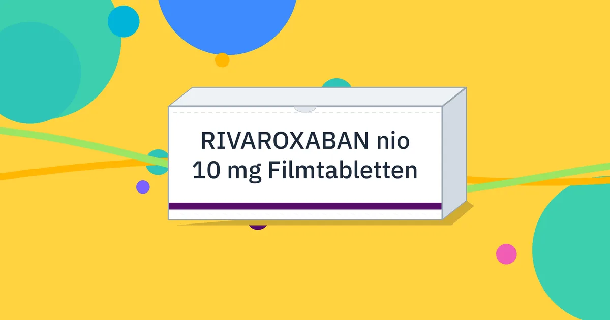 Symbolbild: Packung mit der Aufschrift RIVAROXABAN nio 10 mg Filmtabletten (PZN 20332431) – Verfügbarkeit und Bezug in Apotheken in Frankfurt am Main