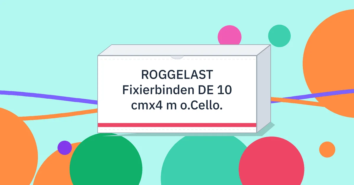 Symbolbild: Packung mit der Aufschrift ROGGELAST Fixierbinden DE 10 cmx4 m o.Cello. (PZN 18375315) – Verfügbarkeit und Bezug in Apotheken in Frankfurt am Main
