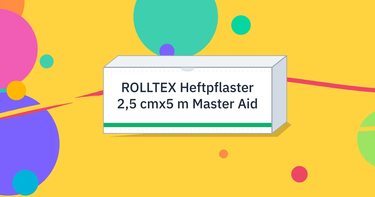 Symbolbild: Packung mit der Aufschrift ROLLTEX Heftpflaster 2,5 cmx5 m Master Aid (PZN 07708239) – Verfügbarkeit und Bezug in Apotheken in Frankfurt am Main