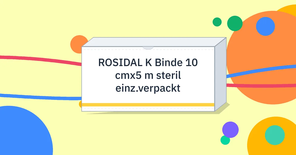 Symbolbild: Packung mit der Aufschrift ROSIDAL K Binde 10 cmx5 m steril einz.verpackt (PZN 06425551) – Verfügbarkeit und Bezug in Apotheken in Frankfurt am Main