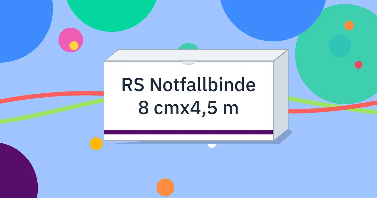 Symbolbild: Packung mit der Aufschrift RS Notfallbinde 8 cmx4,5 m (PZN 13815666) – Verfügbarkeit und Bezug in Apotheken in Frankfurt am Main