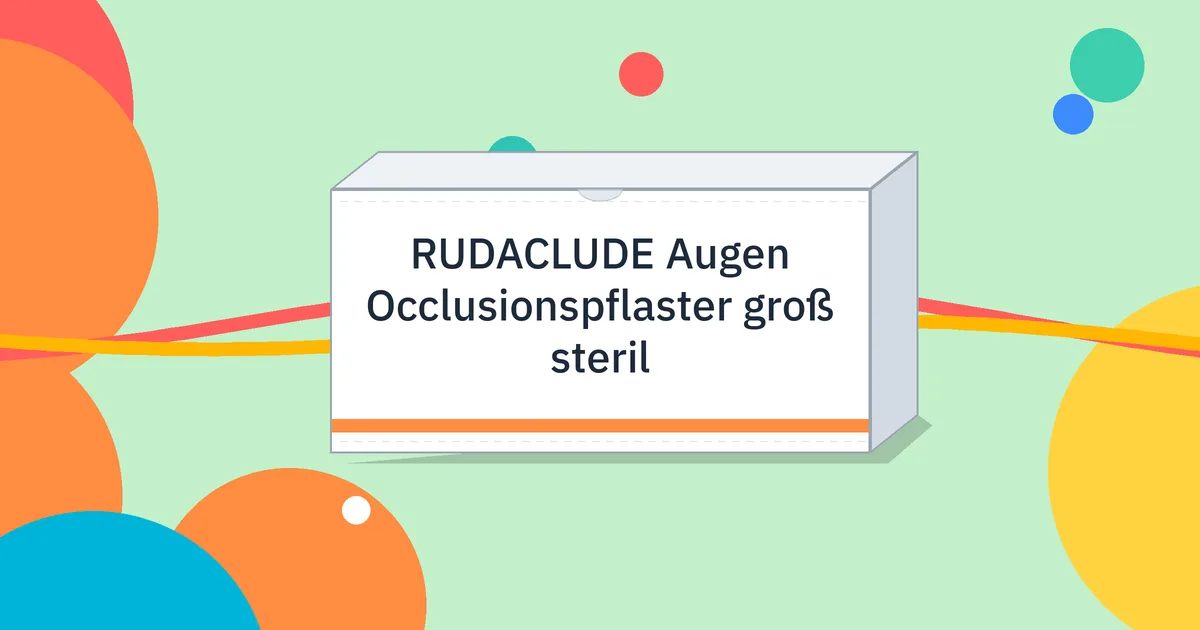 Symbolbild: Packung mit der Aufschrift RUDACLUDE Augen Occlusionspflaster groß steril (PZN 15879274) – Verfügbarkeit und Bezug in Apotheken in Frankfurt am Main