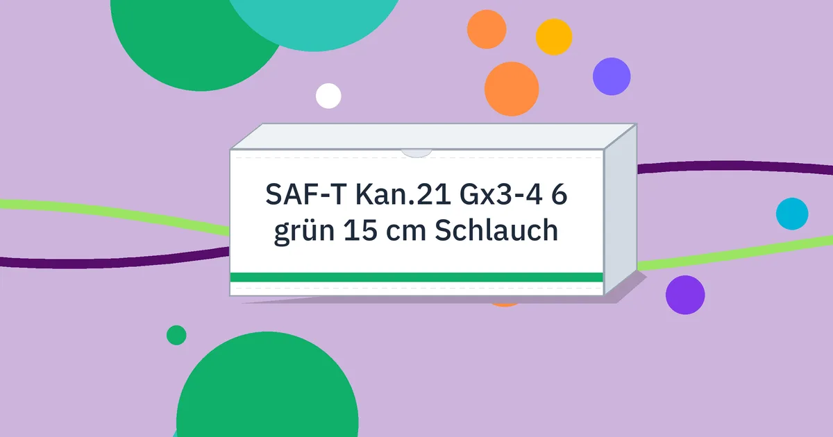 Symbolbild: Packung mit der Aufschrift SAF-T Kan.21 Gx3-4 6 grün 15 cm Schlauch (PZN 00877571) – Verfügbarkeit und Bezug in Apotheken in Frankfurt am Main