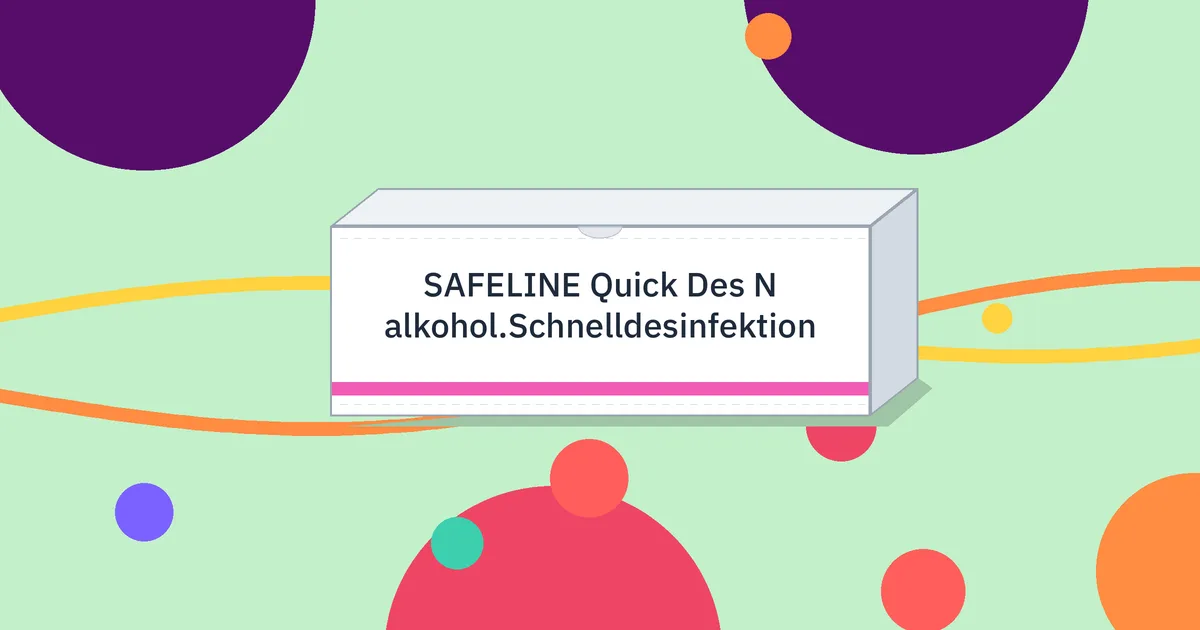 Symbolbild: Packung mit der Aufschrift SAFELINE Quick Des N alkohol.Schnelldesinfektion (PZN 17622591) – Verfügbarkeit und Bezug in Apotheken in Frankfurt am Main