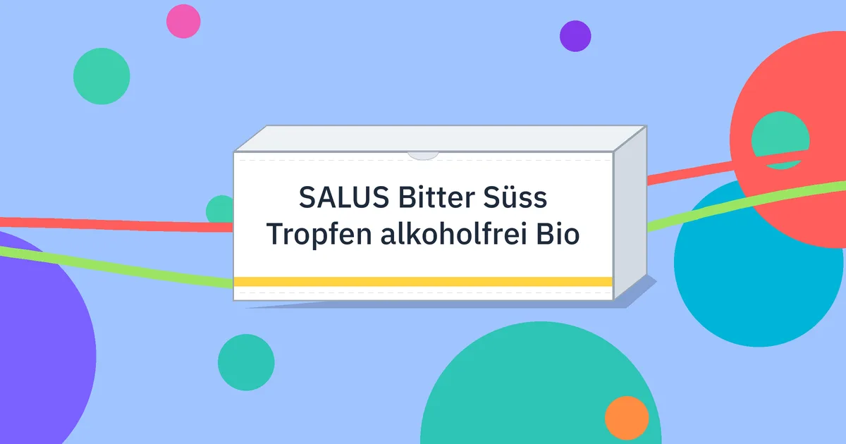 Symbolbild: Packung mit der Aufschrift SALUS Bitter Süss Tropfen alkoholfrei Bio (PZN 19881486) – Verfügbarkeit und Bezug in Apotheken in Frankfurt am Main