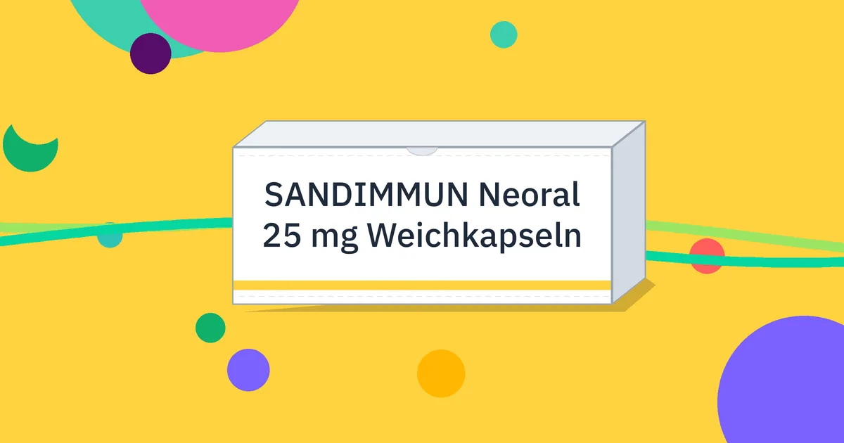 Symbolbild: Packung mit der Aufschrift SANDIMMUN Neoral 25 mg Weichkapseln (PZN 08816310) – Verfügbarkeit und Bezug in Apotheken in Frankfurt am Main