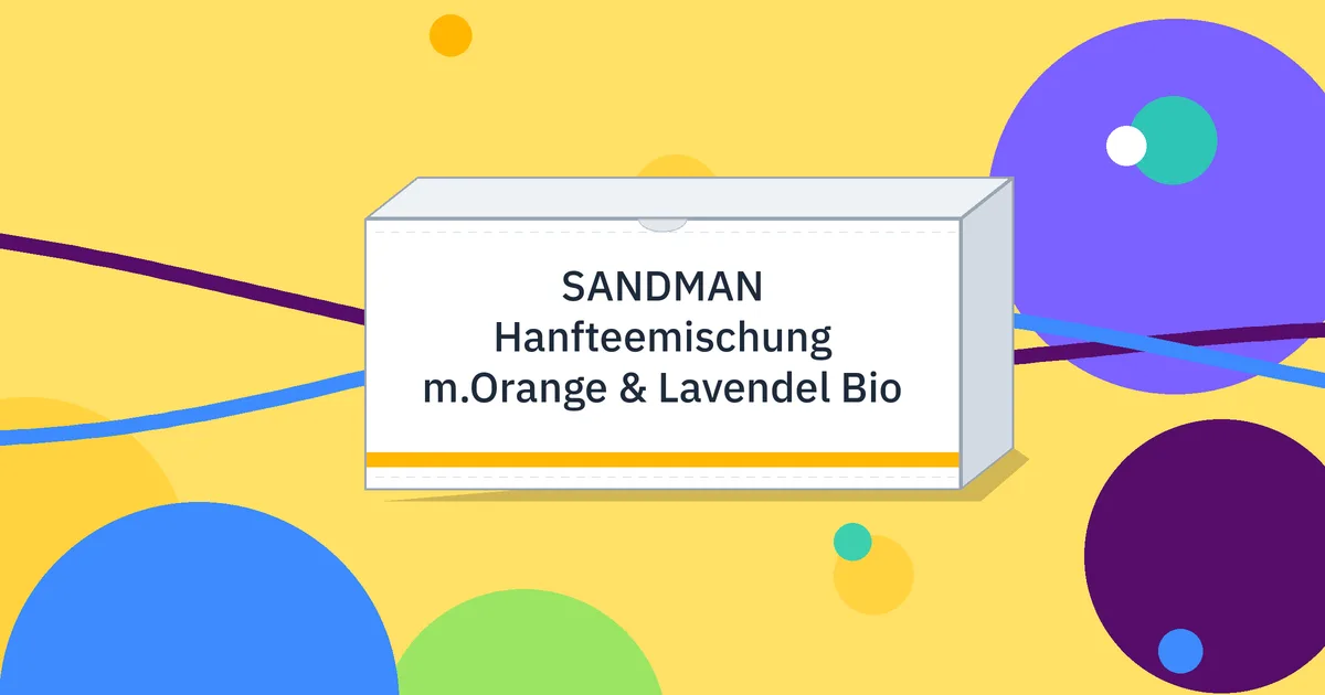 Symbolbild: Packung mit der Aufschrift SANDMAN Hanfteemischung m.Orange & Lavendel Bio (PZN 17924346) – Verfügbarkeit und Bezug in Apotheken in Frankfurt am Main