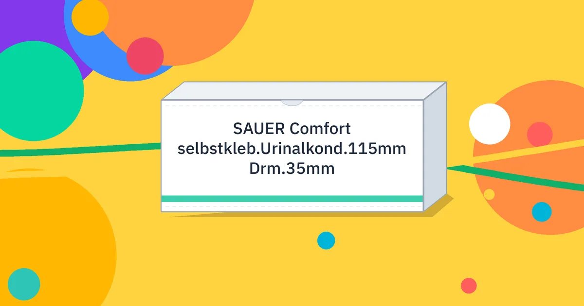 Symbolbild: Packung mit der Aufschrift SAUER Comfort selbstkleb.Urinalkond.115mm Drm.35mm (PZN 00464389) – Verfügbarkeit und Bezug in Apotheken in Frankfurt am Main