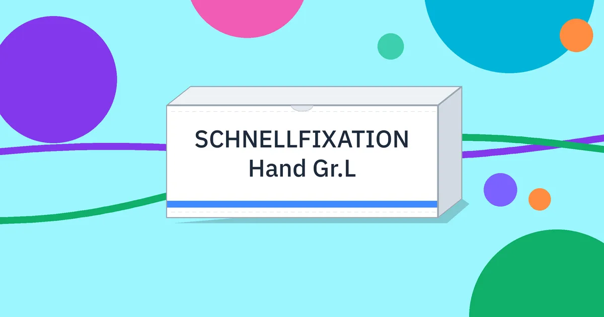 Symbolbild: Packung mit der Aufschrift SCHNELLFIXATION Hand Gr.L (PZN 10947373) – Verfügbarkeit und Bezug in Apotheken in Frankfurt am Main