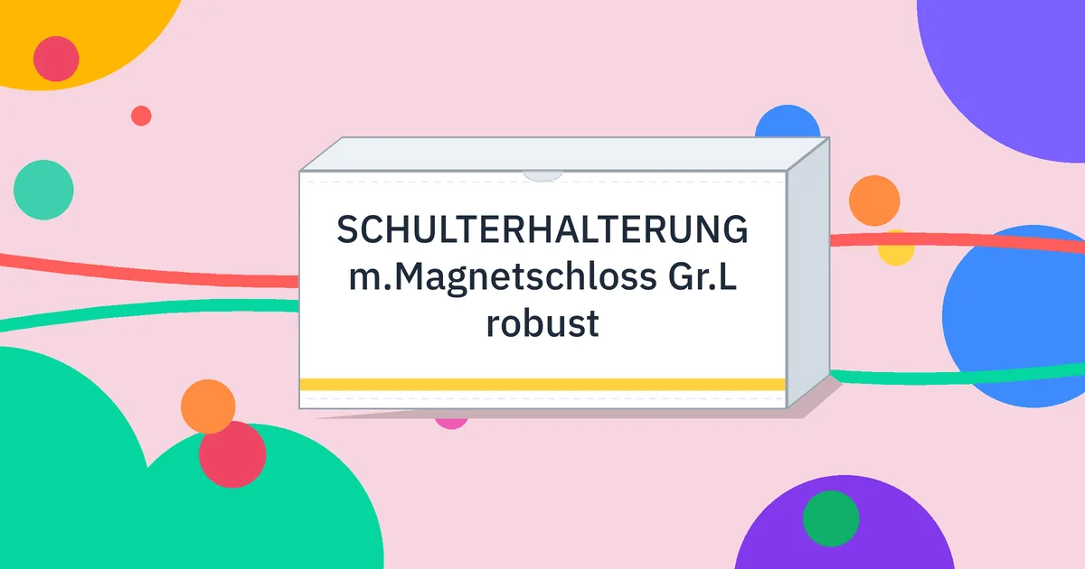 Symbolbild: Packung mit der Aufschrift SCHULTERHALTERUNG m.Magnetschloss Gr.L robust (PZN 09167836) – Verfügbarkeit und Bezug in Apotheken in Frankfurt am Main