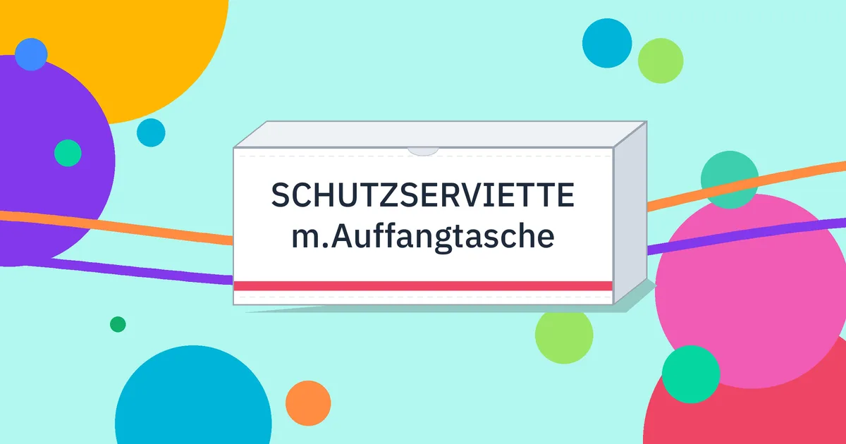 Symbolbild: Packung mit der Aufschrift SCHUTZSERVIETTE m.Auffangtasche (PZN 03874811) – Verfügbarkeit und Bezug in Apotheken in Frankfurt am Main