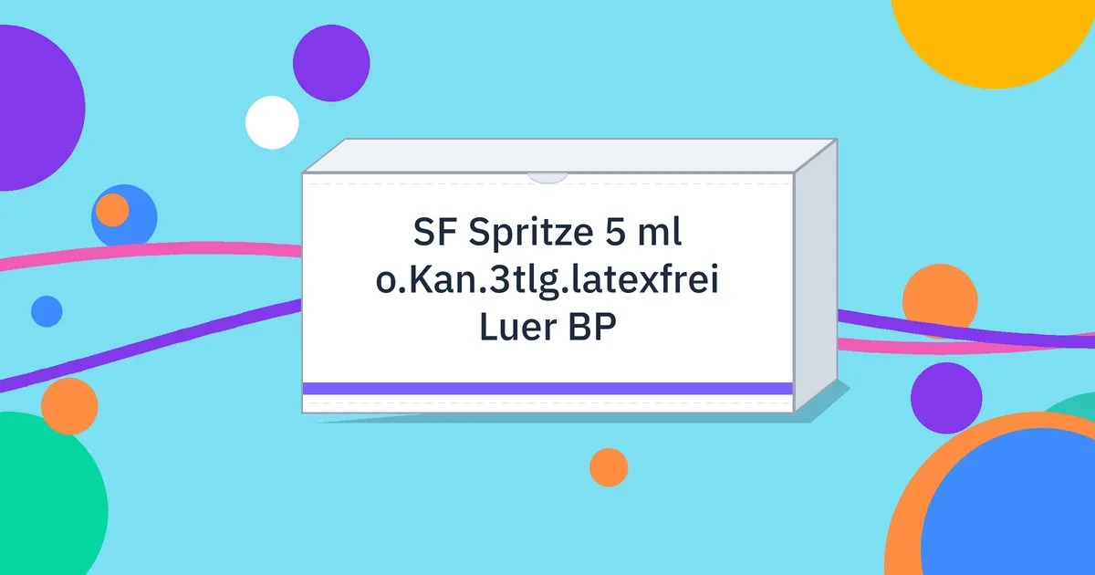 Symbolbild: Packung mit der Aufschrift SF Spritze 5 ml o.Kan.3tlg.latexfrei Luer BP (PZN 17280647) – Verfügbarkeit und Bezug in Apotheken in Frankfurt am Main