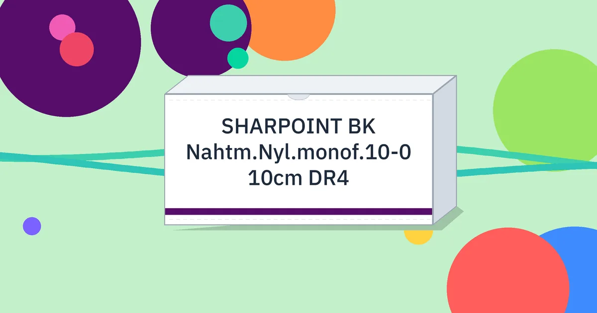 Symbolbild: Packung mit der Aufschrift SHARPOINT BK Nahtm.Nyl.monof.10-0 10cm DR4 (PZN 17983633) – Verfügbarkeit und Bezug in Apotheken in Frankfurt am Main