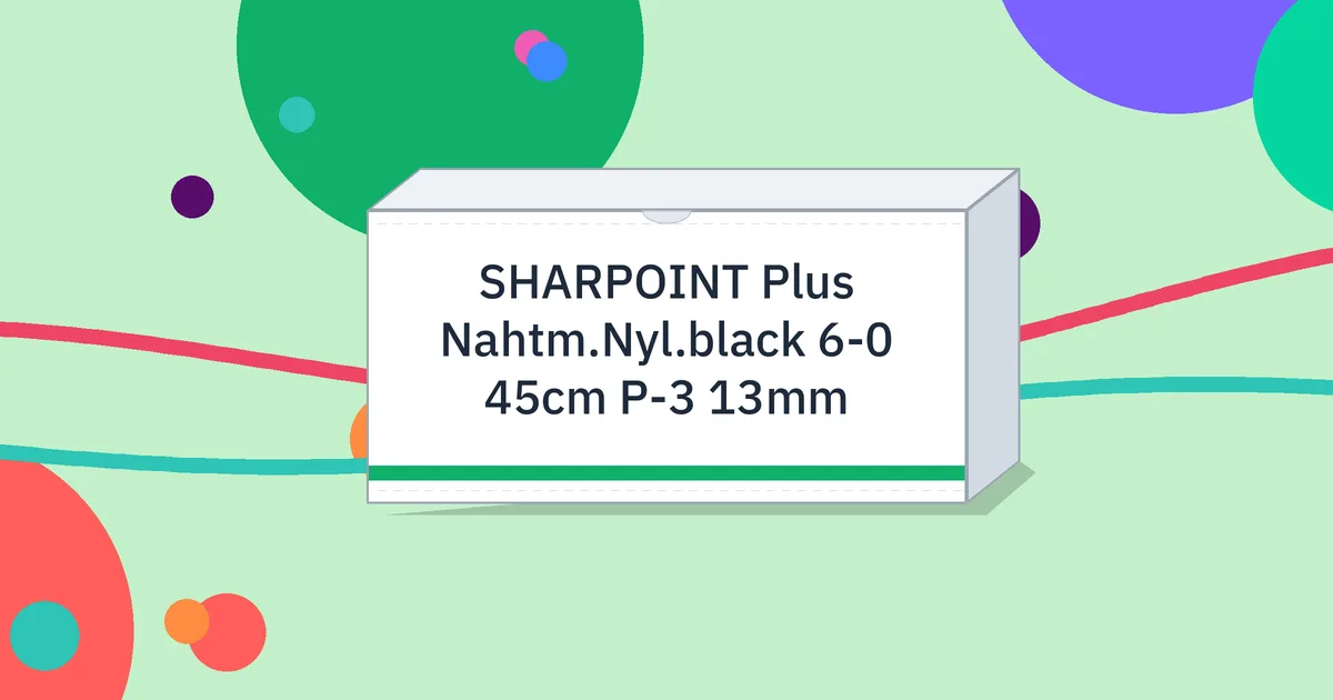 Symbolbild: Packung mit der Aufschrift SHARPOINT Plus Nahtm.Nyl.black 6-0 45cm P-3 13mm (PZN 17983981) – Verfügbarkeit und Bezug in Apotheken in Frankfurt am Main