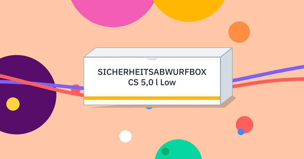 Symbolbild: Packung mit der Aufschrift SICHERHEITSABWURFBOX CS 5,0 l Low (PZN 06403271) – Verfügbarkeit und Bezug in Apotheken in Frankfurt am Main