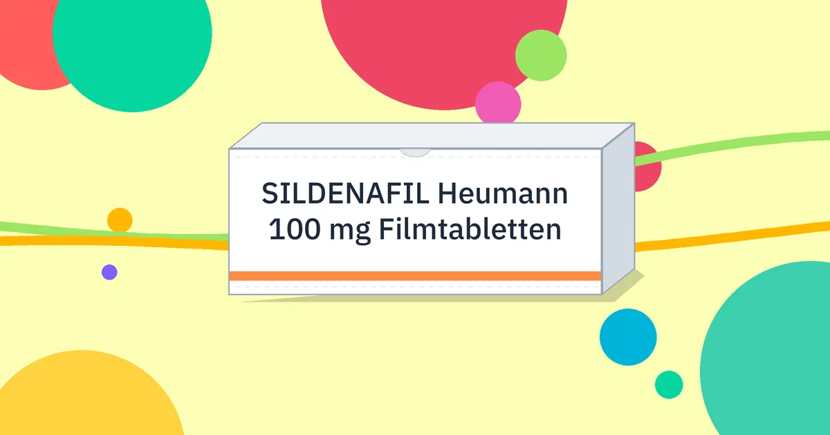 Symbolbild: Packung mit der Aufschrift SILDENAFIL Heumann 100 mg Filmtabletten (PZN 01941609) – Verfügbarkeit und Bezug in Apotheken in Frankfurt am Main