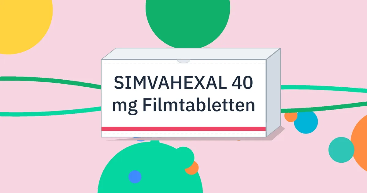 Symbolbild: Packung mit der Aufschrift SIMVAHEXAL 40 mg Filmtabletten (PZN 02846646) – Verfügbarkeit und Bezug in Apotheken in Frankfurt am Main