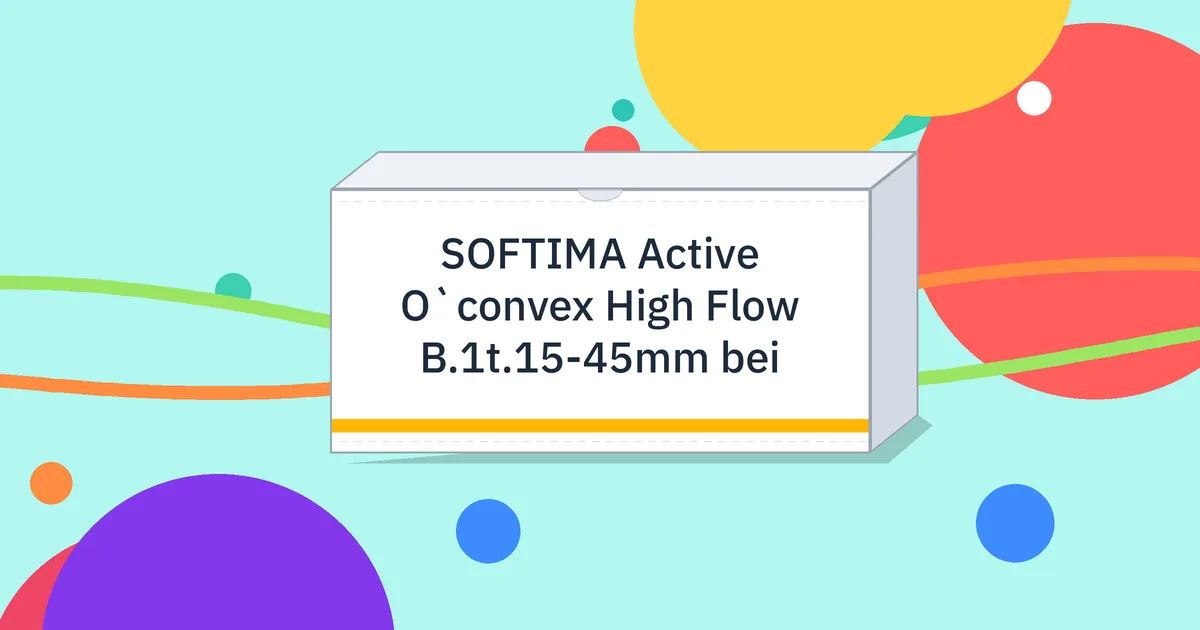 Symbolbild: Packung mit der Aufschrift SOFTIMA Active O`convex High Flow B.1t.15-45mm bei (PZN 18808257) – Verfügbarkeit und Bezug in Apotheken in Frankfurt am Main