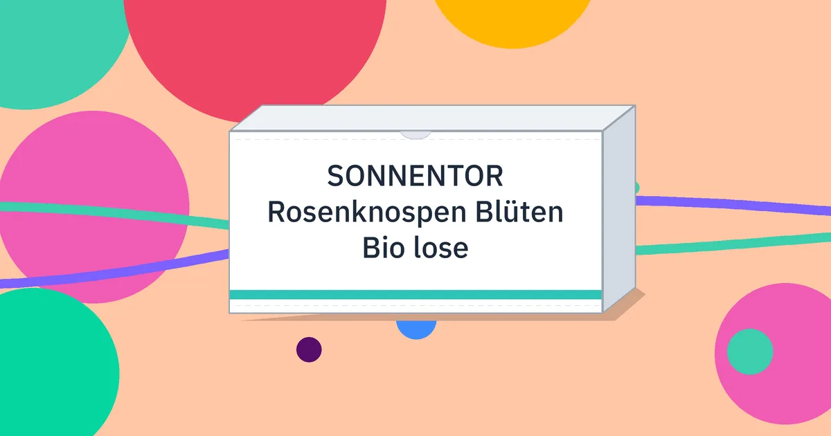 Symbolbild: Packung mit der Aufschrift SONNENTOR Rosenknospen Blüten Bio lose (PZN 18903487) – Verfügbarkeit und Bezug in Apotheken in Frankfurt am Main