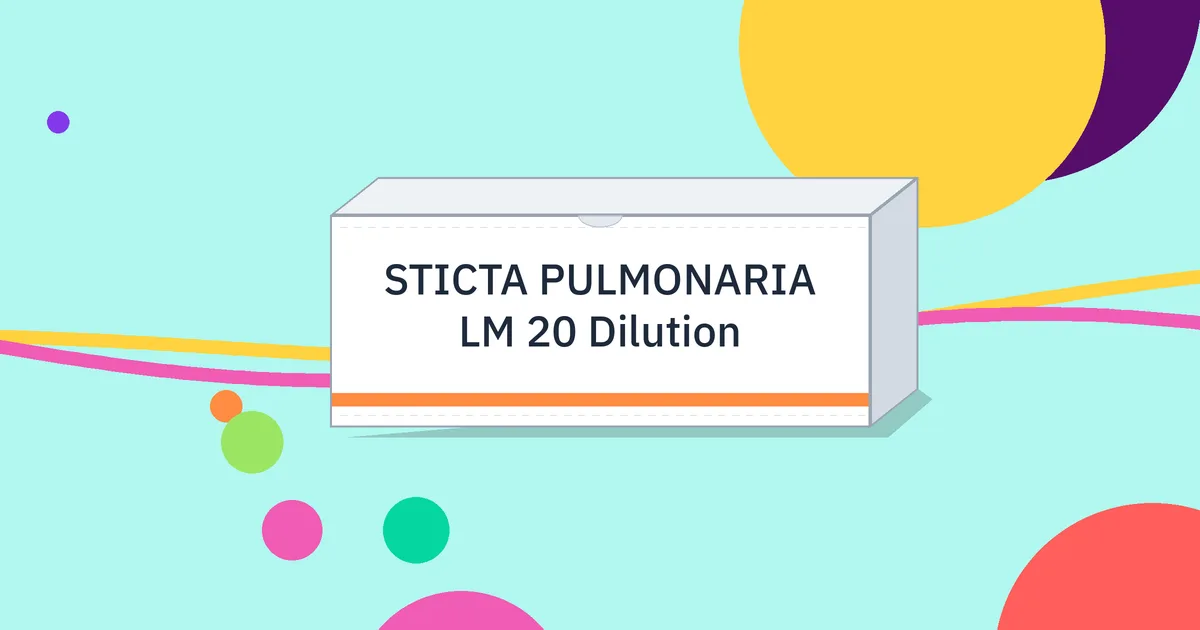Symbolbild: Packung mit der Aufschrift STICTA PULMONARIA LM 20 Dilution (PZN 13200551) – Verfügbarkeit und Bezug in Apotheken in Frankfurt am Main