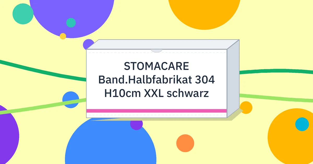 Symbolbild: Packung mit der Aufschrift STOMACARE Band.Halbfabrikat 304 H10cm XXL schwarz (PZN 10841261) – Verfügbarkeit und Bezug in Apotheken in Frankfurt am Main