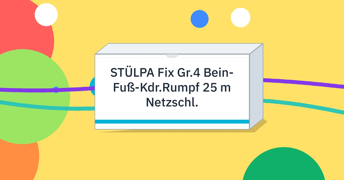 Symbolbild: Packung mit der Aufschrift STÜLPA Fix Gr.4 Bein-Fuß-Kdr.Rumpf 25 m Netzschl. (PZN 18268861) – Verfügbarkeit und Bezug in Apotheken in Frankfurt am Main
