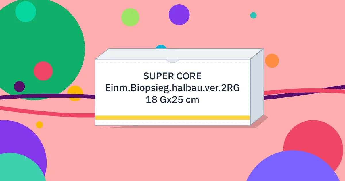 Symbolbild: Packung mit der Aufschrift SUPER CORE Einm.Biopsieg.halbau.ver.2RG 18 Gx25 cm (PZN 07101017) – Verfügbarkeit und Bezug in Apotheken in Frankfurt am Main