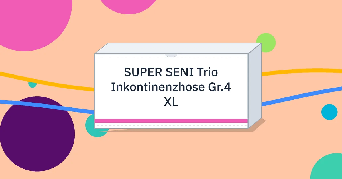 Symbolbild: Packung mit der Aufschrift SUPER SENI Trio Inkontinenzhose Gr.4 XL (PZN 18011725) – Verfügbarkeit und Bezug in Apotheken in Frankfurt am Main