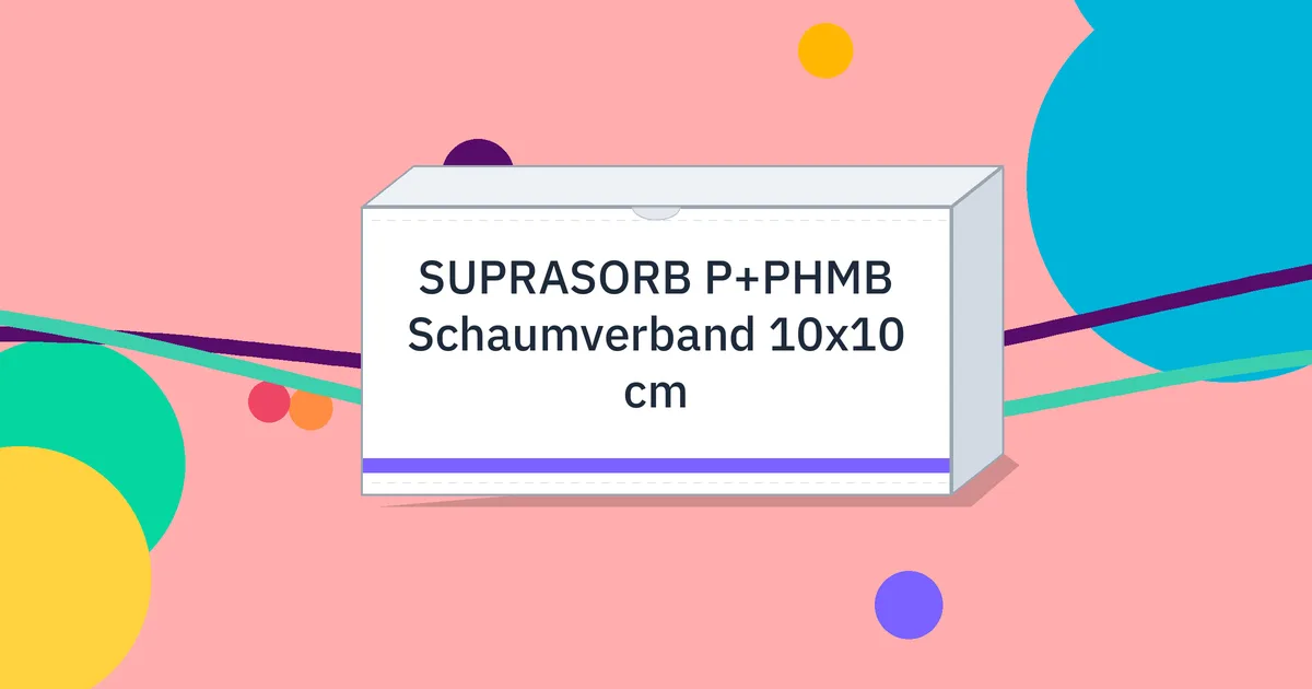 Symbolbild: Packung mit der Aufschrift SUPRASORB P+PHMB Schaumverband 10x10 cm (PZN 19144581) – Verfügbarkeit und Bezug in Apotheken in Frankfurt am Main
