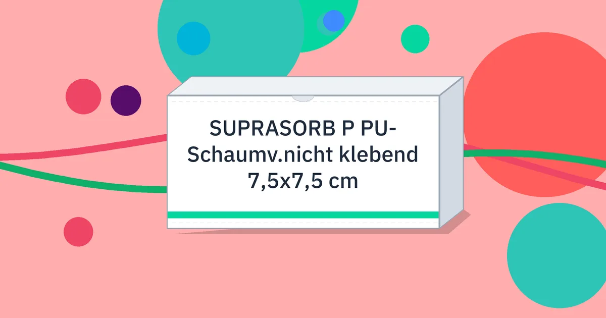 Symbolbild: Packung mit der Aufschrift SUPRASORB P PU-Schaumv.nicht klebend 7,5x7,5 cm (PZN 14258624) – Verfügbarkeit und Bezug in Apotheken in Frankfurt am Main